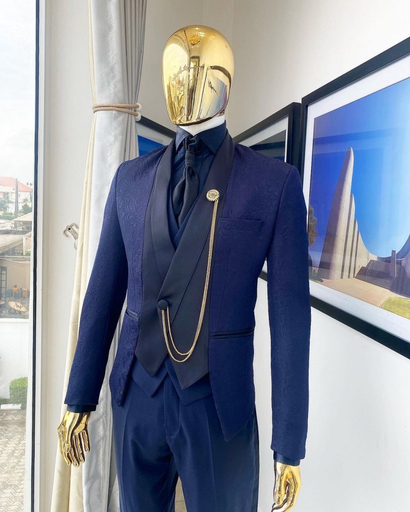 Shop Midnight Blue Reloaded “Lugard” suit - Deji & Kola