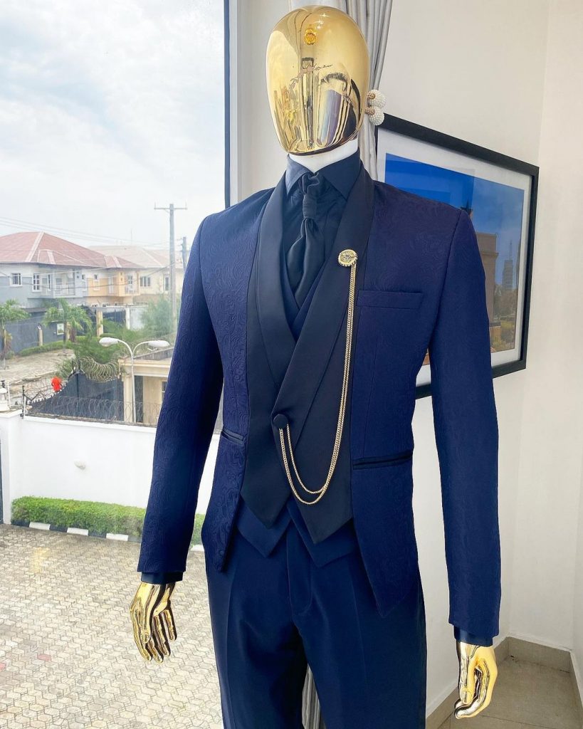 Shop Midnight Blue Reloaded “Lugard” suit - Deji & Kola