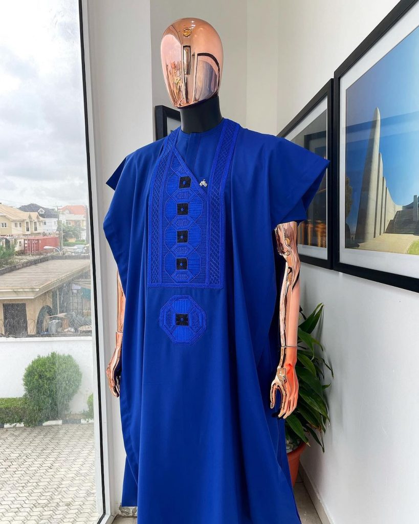 Shop Cobalt Blue, Interwoven Embroidery African agbada - Deji & Kola