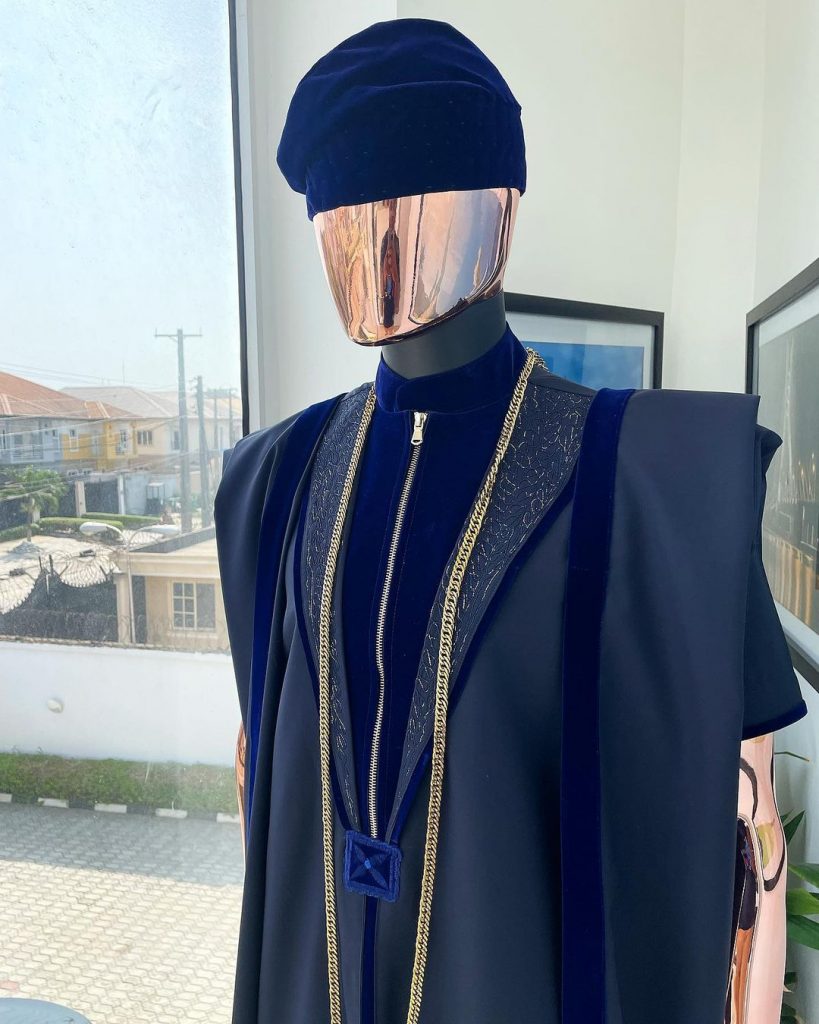Shop Midnight blue vehicular lapelled African Agbada- Deji & Kola