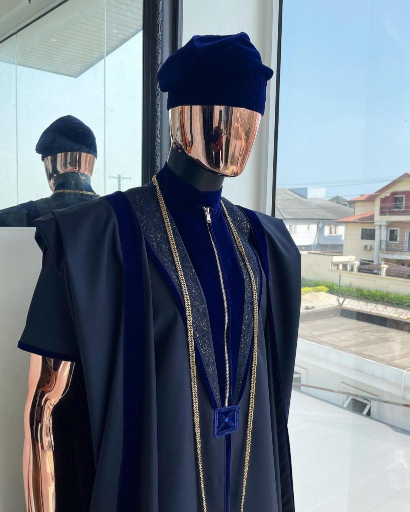 Shop Midnight blue vehicular lapelled African Agbada- Deji & Kola