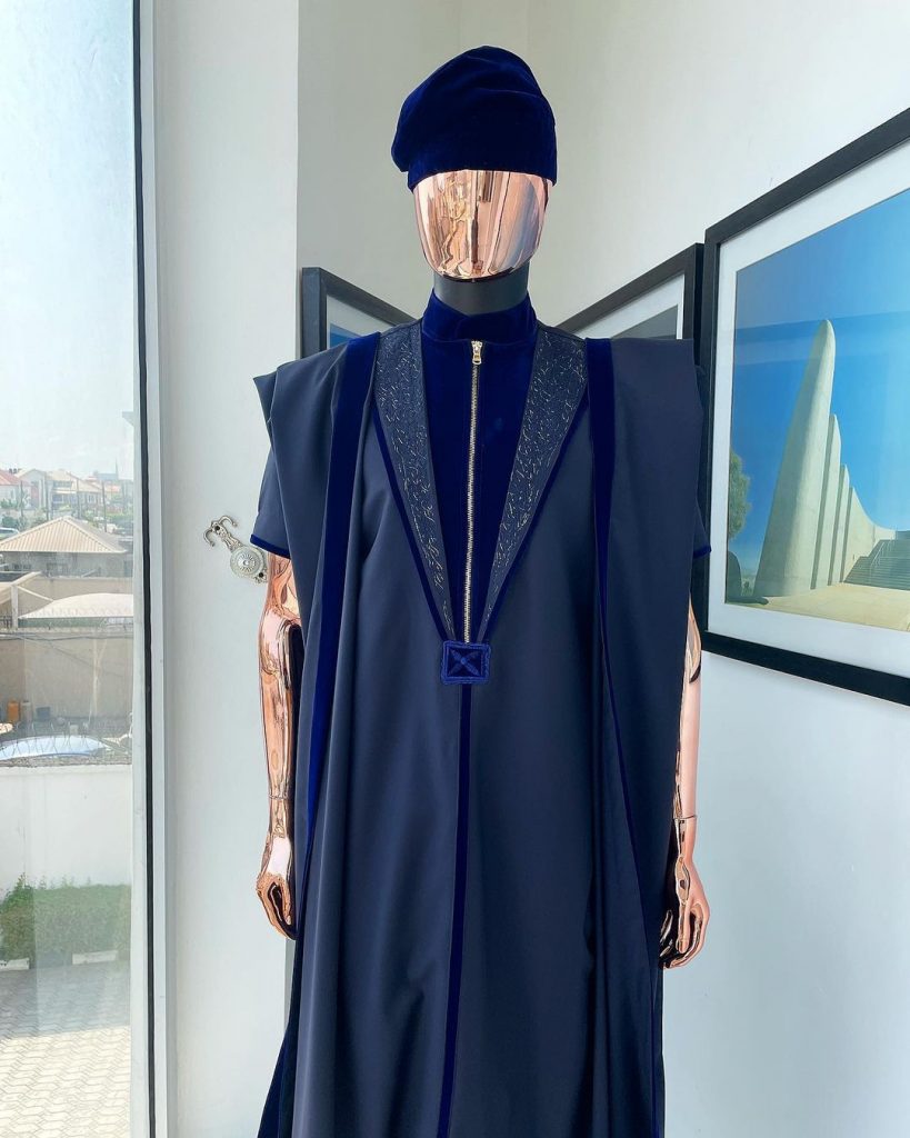 Shop Midnight blue vehicular lapelled African Agbada- Deji & Kola