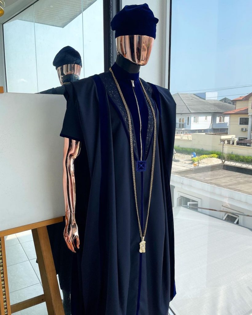 Shop Midnight blue vehicular lapelled African Agbada- Deji & Kola