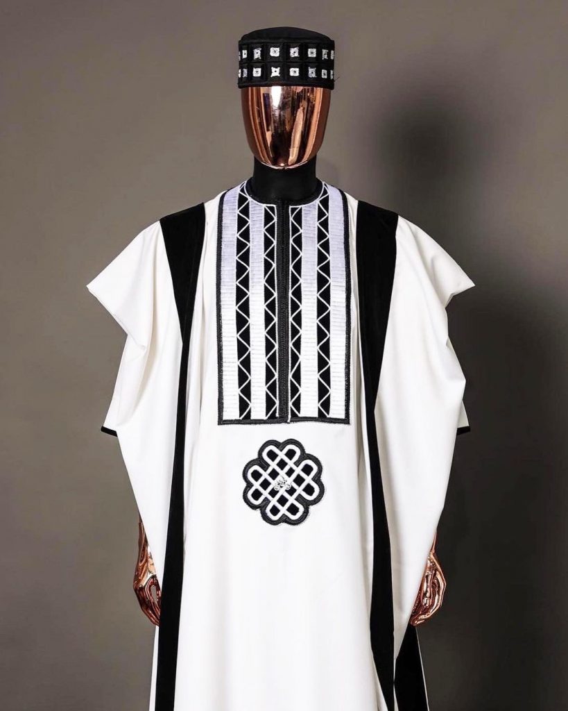 Shop Reloaded white Monochrome embroidery Agbada - Deji & Kola