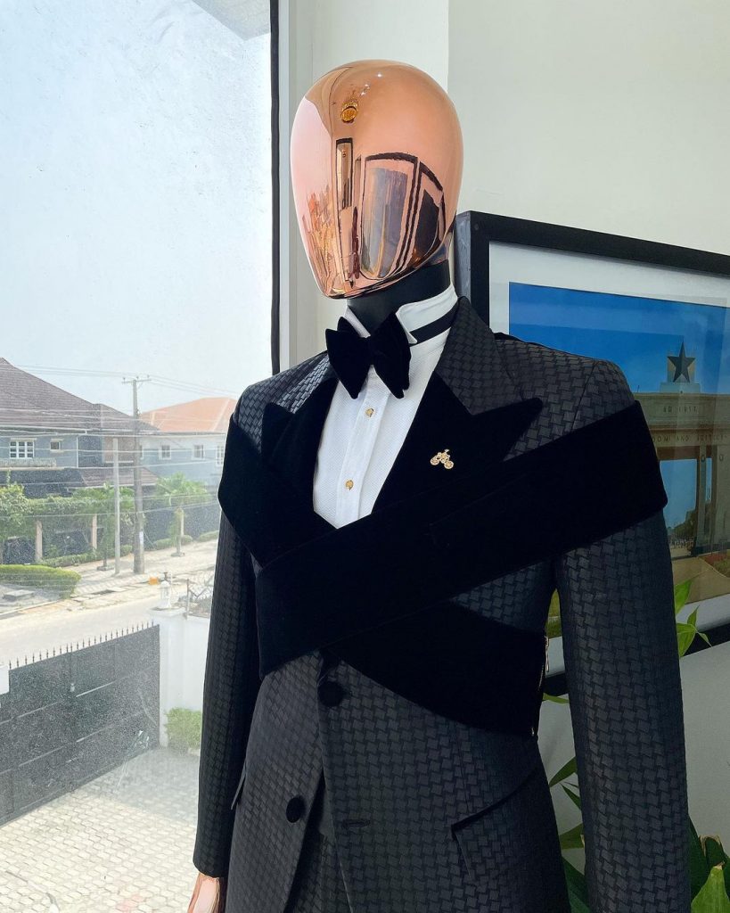 Shop Black inverted square patterned tuxedo suit - Deji & Kola