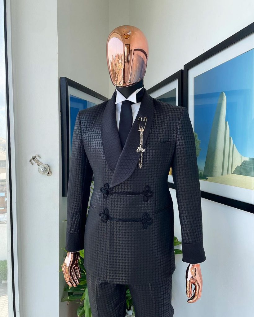 Shop Black Inverted Square Patterned Tuxedo Suit - Deji & Kola