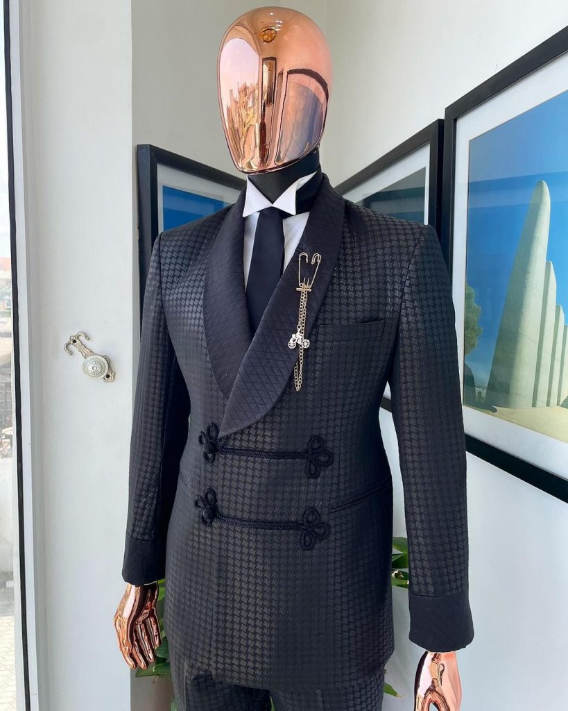 Shop Black Inverted Square Patterned Tuxedo Suit - Deji & Kola