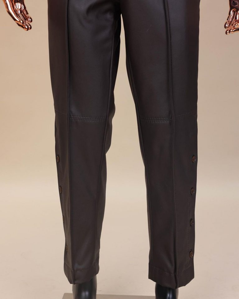 Shop A brown leather, knitted & outer layered pant - Deji & kola