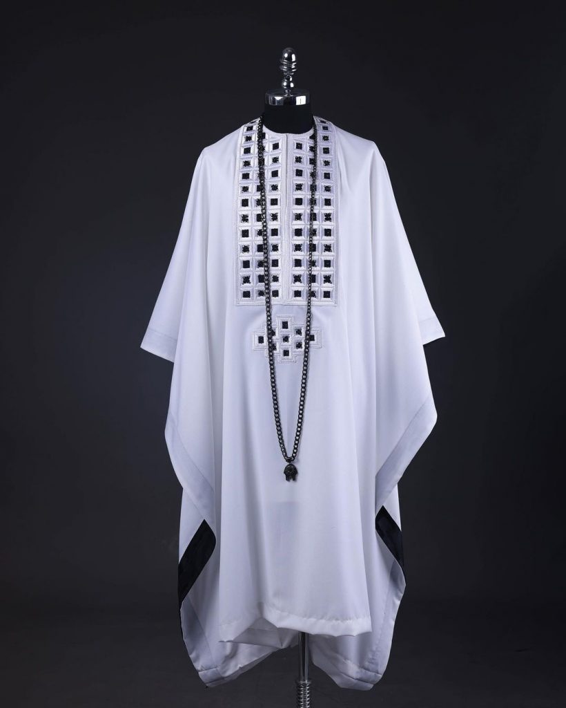 Shop White, Connected Square embroidery African Agbada - Deji & Kola