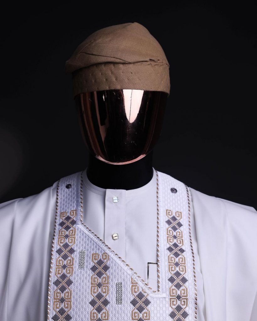 Shop White, shattered interwoven embroidery African agbada -Deji & Kola