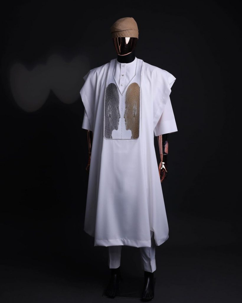 Shop White, Machine vs Man Embroidery African Agbada - Deji & Kola