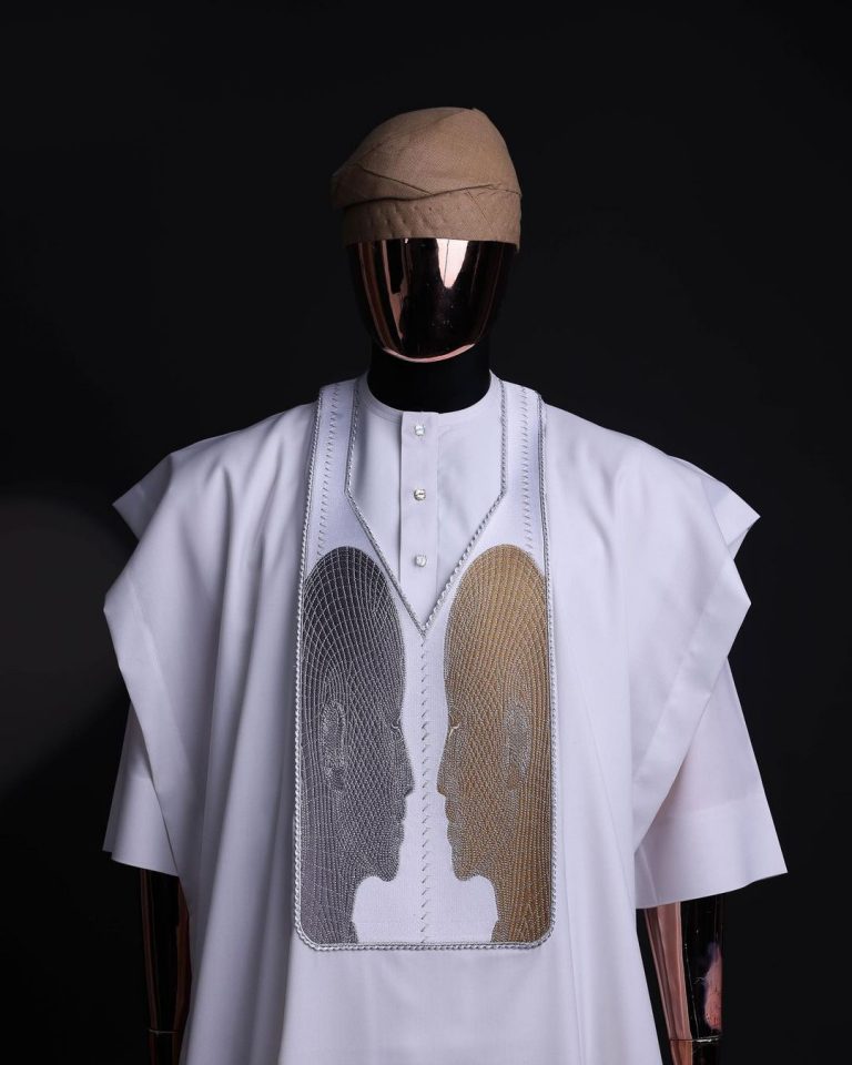 Shop White, Machine vs Man Embroidery African Agbada - Deji & Kola