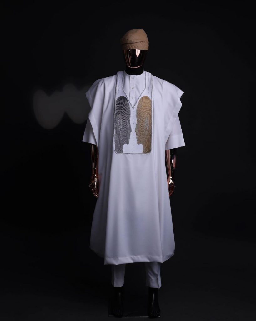 Shop White, Machine vs Man Embroidery African Agbada - Deji & Kola