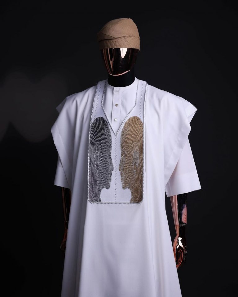 Shop White, Machine vs Man Embroidery African Agbada - Deji & Kola