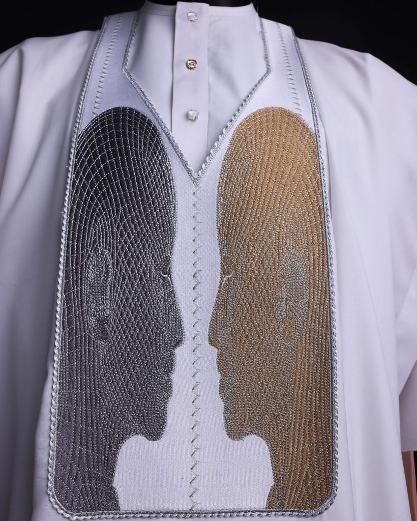 Shop White, Machine vs Man Embroidery African Agbada - Deji & Kola