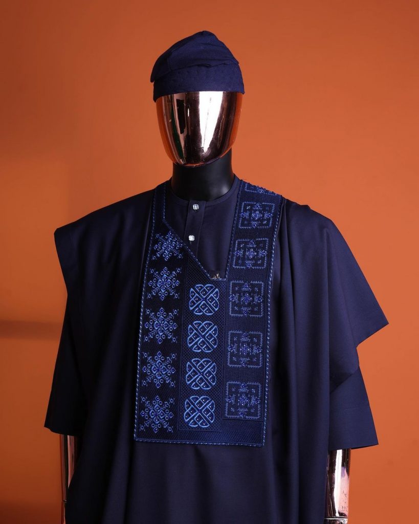Shop Navy blue Arewa interwoven embroidery African agbada - Deji & Kola