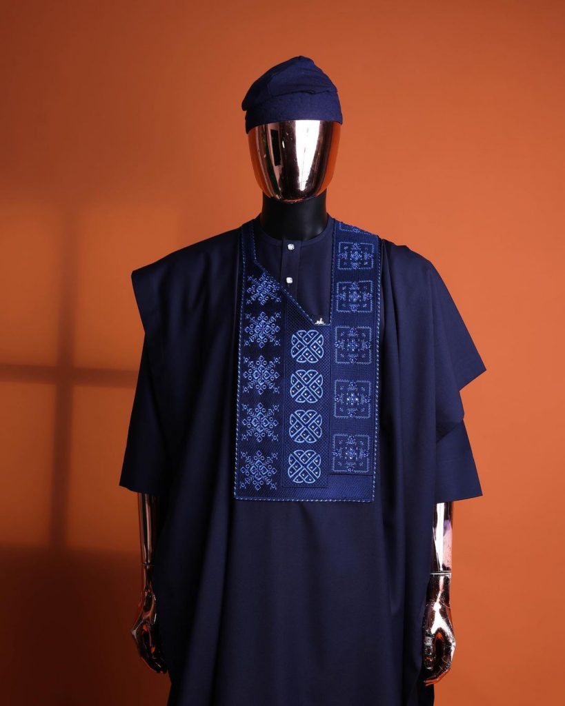 Shop Navy blue Arewa interwoven embroidery African agbada - Deji & Kola