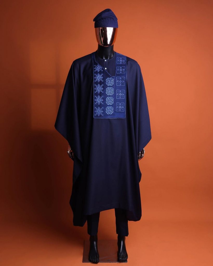 Shop Navy blue Arewa interwoven embroidery African agbada - Deji & Kola