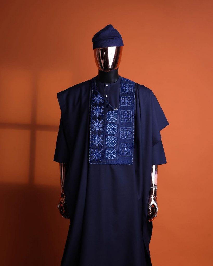 Shop Navy blue Arewa interwoven embroidery African agbada - Deji & Kola