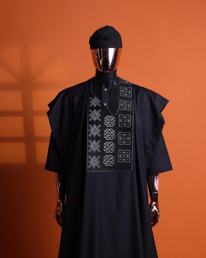 Shop Charcoal Black, “Arewa” Embroidery African Agbada - Deji & Kola