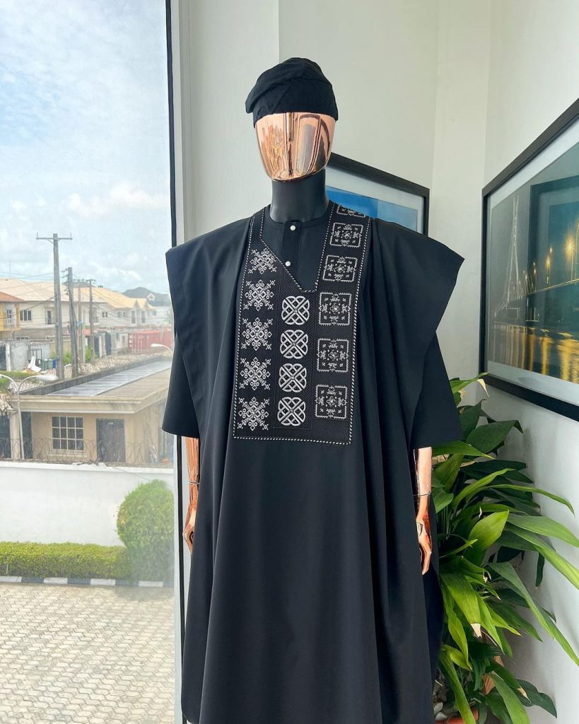 Shop Charcoal Black, “Arewa” Embroidery African Agbada - Deji & Kola