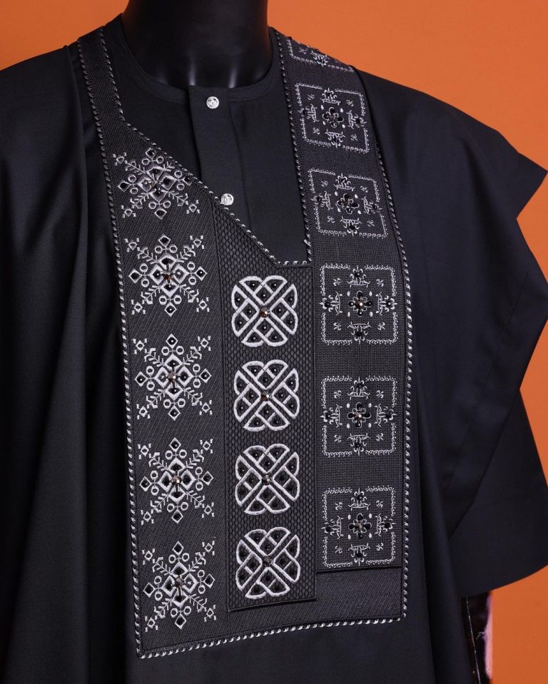 Shop Charcoal Black, “Arewa” Embroidery African Agbada - Deji & Kola