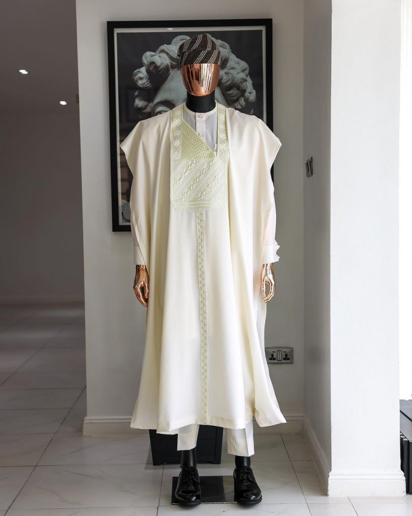 Shop Ivory White, Jakan & Lines Embroidery African Agbada-Deji& Kola